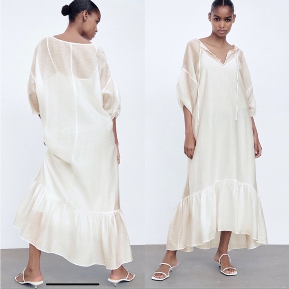 Zara | Dresses | Zara Cream Tiefront Sheer Dress | Poshmark